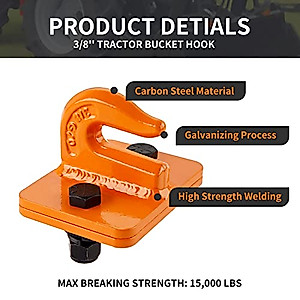 Carforu 3/8" Tractor Bucket Grab Hook, 2 Pack Carbon Steel Bolt on Hooks for Tractor Bucket, Heavy Duty Tow Hook fit for Tractor Bucket, RV, UTV, Truck, Max 15,000 lbs, Orange