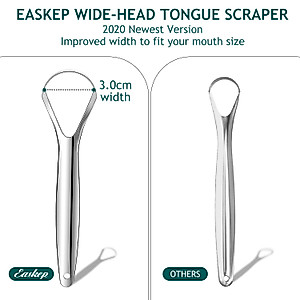 Tongue Scraper (2 Pack), Wide-head Tongue Cleaner with Nice Carrying Box, Easkep 100% Stainless Steel Tongue Scrapers Cleaners, for Men, Women, Adults, Kids，Silver