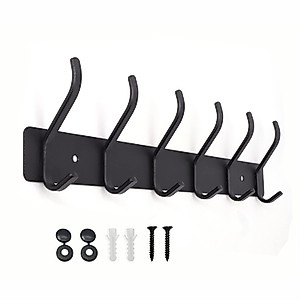 AJLTPA Coat Rack Wall Mount, Wall Coat Rack with 6 Hooks, Heavy Duty Metal Coat Hook Rail, Wall Hook Rack for Hanging Clothes, Jacket, Hat, Bedroom, Bathroom, Kitchen, Matt Black