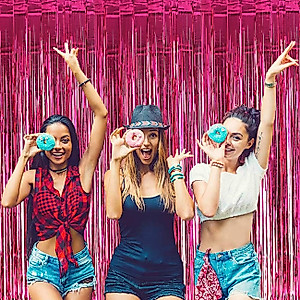 2 Pack 3ft X 9.8ft Pink Fringe Tinsel Backdrop for Birthday Party Foil Fringe Curtain Party Streamers for Party Decorations