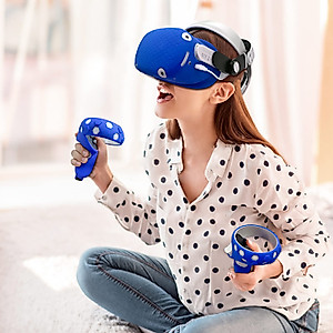 JYMEGOVR for Oculus Quest 2 Silicone Cover, Protective Cover Accessories for Meta VR, Multi Colors Soft Shell Skin, Controller Grips & Face Cover Set (Blue)