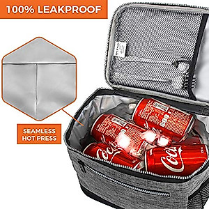 opux Insulated Lunch Box Men Women, Lunch Bag for Work School, Leakproof Soft Cooler Tote Adult, Large Lunch Pail Kids Boys Girls, Picnic Beach Food Bag with Shoulder Strap, Heather Grey