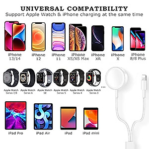 lifeegrn Update Version Smart iWatch Charger Wireless USB 6.5 ft/2 m Charging Cable for Apple Watch Series SE/8/7/6/5/4/3/2/1 & Phone 14/13/12/11/Pro/Max/XR/XS/XS Max/X&Pad Series