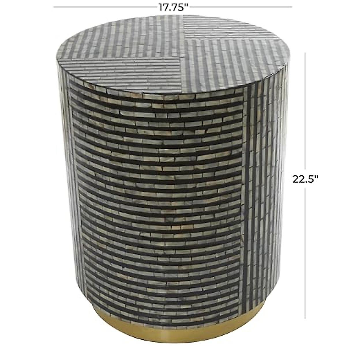 Deco 79 Mother of Pearl Shell Geometric Drum Accent Table with Gold Base, 18" x 18" x 23", Black