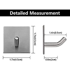 TKMENGY Self Adhesive Hooks, Stick on Hooks Holder for Tea Towel Robe Coat Kitchen Bathrooms,Stainless Steel Sticky Wall Hooks,Waterproof and Rustproof, 4 Pack (Silver)