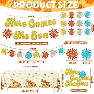 Here Comes the Son Baby Shower Decorations for Boy 1st Birthday Party Supplies Sun Retro Boho Sunshine Birthday Party Table Decor Photograph Backdrop Glitter Banner (Son-Party-B)