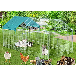 71" x 30" Galvanized Steel Foldable Outdoor Chicken Coop Run Metal Pet Hutch Enclosure Small Animal Playpen Waterproof Cover for Rabbits Chickens