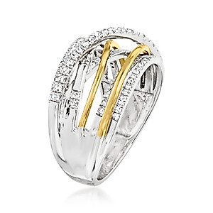 Ross-Simons 0.50 ct. t.w. Diamond Highway Ring in Sterling Silver With 14kt Yellow Gold. Size 6