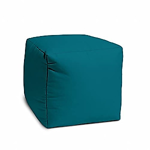 17" Cool Dark Teal Solid Color Indoor Outdoor Pouf Ottoman Multi Modern Contemporary Vinyl Removable Cover