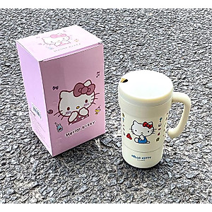 Everyday Delights Hello Kitty Stainless Steel Insulated Cup with Lid, Straw & Stir Stick, 580ml (White)