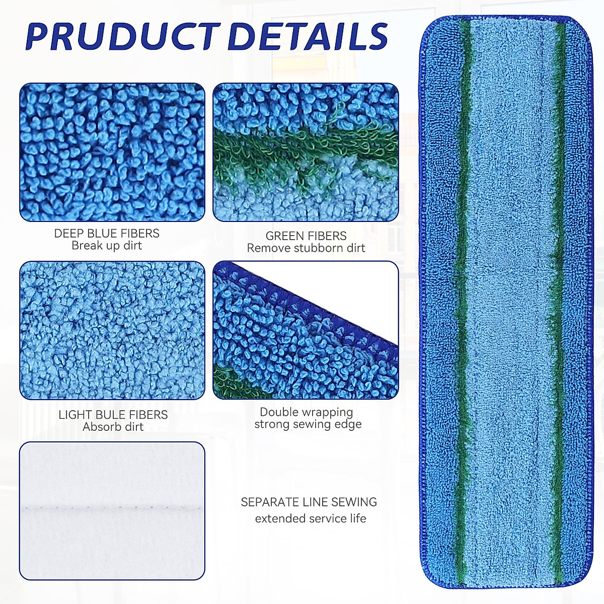 Upgraded Replacement Microfiber Mop Pads for Rubbermaid Commercial 18 Inch Mop 17 Inch Mop, Reusable Wet & Dry Commercial Cleaning Flat Mop System 18" 17" Refill Head for Multi-Surface Floor-8 Pack