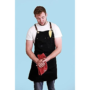 Caldo Canvas Kitchen Apron for Cooking - Mens and Womens Canvas Apron for Professional Chef, Server, or Barista- Adjustable with Pockets (Black)