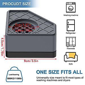 Anti Vibration Pads, SEISSO Washing Machine Foot Pad Stabilizer, Double Heighten Non Slip Shock and Noise Cancelling Support Mat, Stops Washer Dryer Moving Shaking Walking Skidding Protects Floor