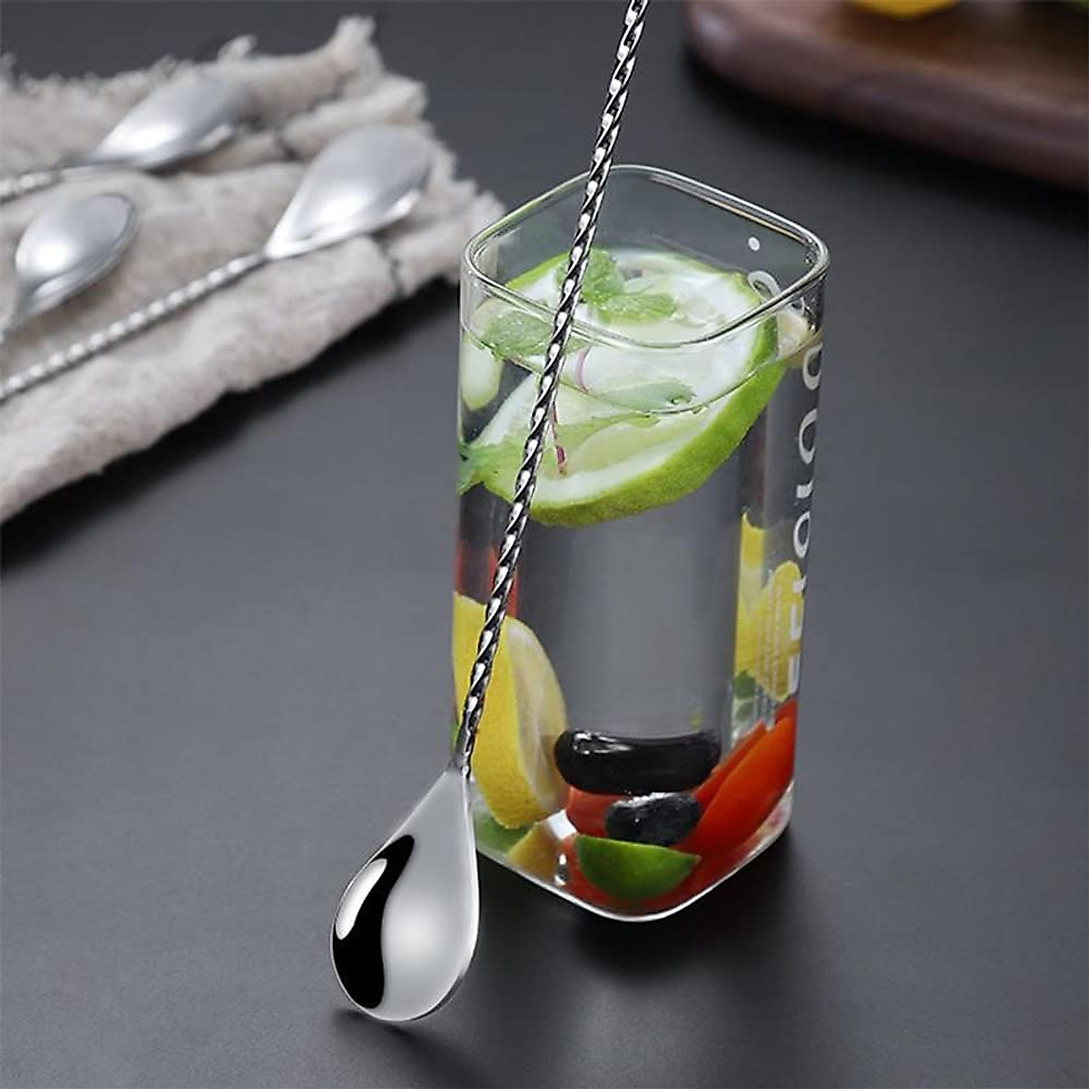 YeeTeching 12 Inch Stainless Steel Cocktail Stirrer,Bartender Spoon Long Handle Spiral Design Mixing spoon for Home Drink and Small Twisted Bar Spoons Silver-2pack