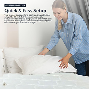 Twin Size Mattress - 10 Inch Cool High Density Comfort Foam Mattress with Breathable Organic Cotton Cover - Medium Firm - Rolled in a Box - Oliver & Smith