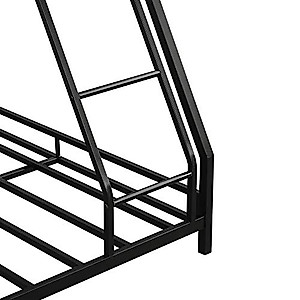 JJRY Twin Over Full Floor Bunk Bed with Inclined Ladder, Stable Metal Bed Frame for Teens/Kids/Adults (Black)