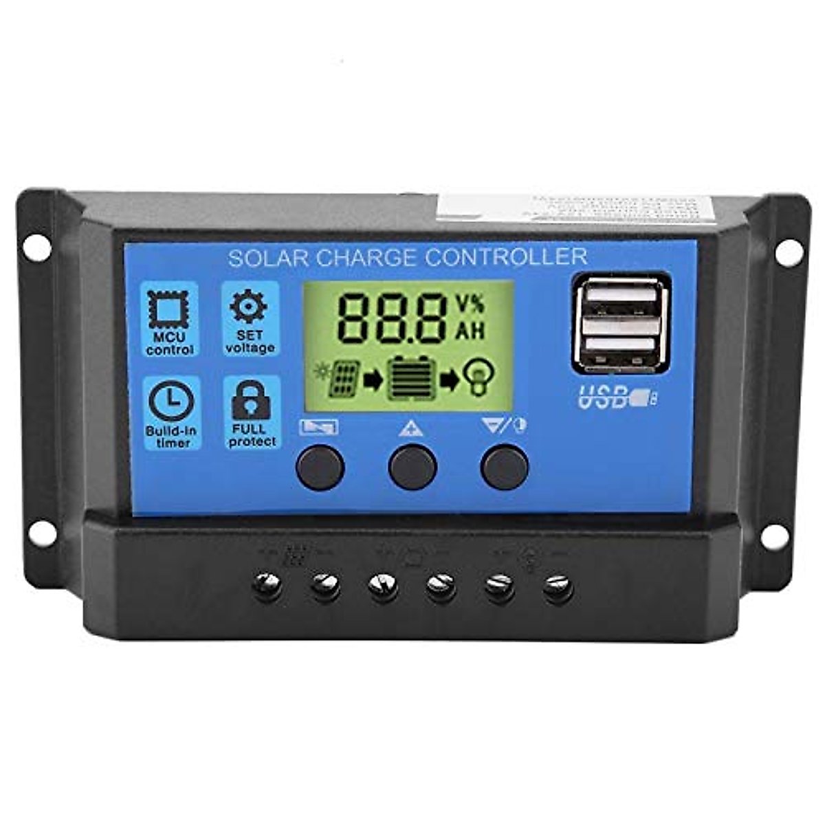 Solar Controller PWM 12V 24V Dual USB Solar Panel Battery Controller Regulator LCD Display 10/20/30A Overload Overcurrent Protection with Manual for Street Light (YJSS-20A)