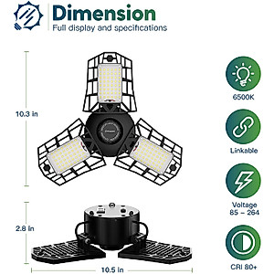 ANYPOWK Plug in Linkable LED Garage Light with ON/Off Switch - 6000 Lumen 6500K Daylight 60W, Three Leaf Led Garage Ceiling Lights, Pack of 2