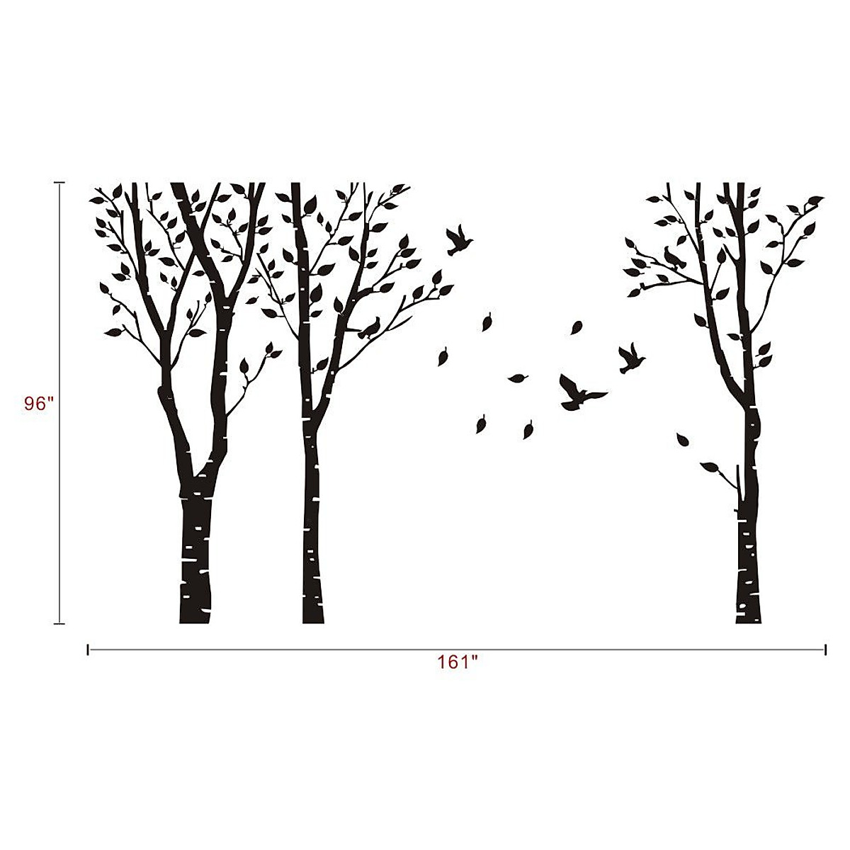 MairGwall Set of 3 Birch Trees with Flying Birds Wall Stickers - Beautiful Tree Wall Decal Vinyl Wall Art Decor for Nursery Kids Rooms Bedroom Living Room
