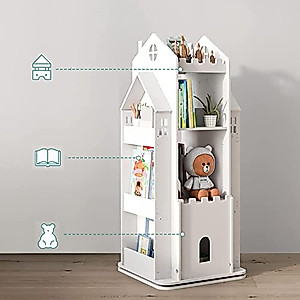 QQXX 360° rotatable Bookshelf,Children's Floor-Standing Display Shelf with Storage Racks on Both Sides Suitable for Family Study Dormitory Bedroom bookcases(3 Tier, Blue)