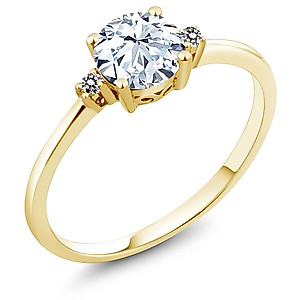 Gem Stone King 10K Yellow Gold White Created Sapphire and White Diamond Solitaire Engagement Ring For Women (1.23 Cttw, Round 6MM, Gemstone September Birthstone, Size 5)