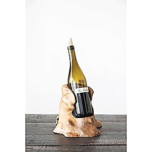 Creative Co-Op Hand-Carved Teakwood Bottle Holder, 7" L x 8" W x 7" H, Brown