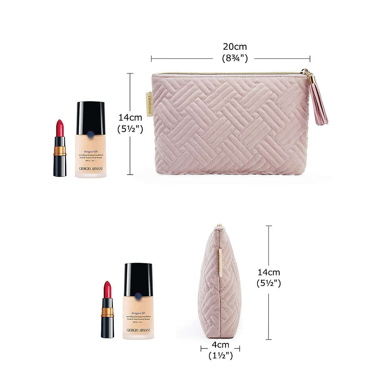 BAGSMART Cosmetic Pouch, Makeup Pouch Set,2 Pcs Small Makeup Bag for Purse,Travel Cosmetic Bag for Makeup Brushes Lipsticks Electonic Accessories, Pink+Black