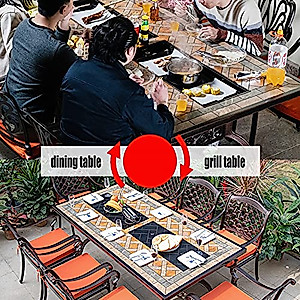 Wood Fire Pits Outdoor Garden Terrace Grill Table Wood Burning Fire Pit, Backyard Patio Outdoor Dining Table and Chair Set, Desktop High Temperature Resistance-Safe