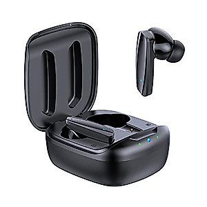 True Wireless Stereo Bluetooth Earbuds with Charging Case, Bluetooth 5.0 in-Ear Stereo Headphones, Built-in Mic, Premium Sound Earphones, Deep Bass, HiFi Audio, Sports Black