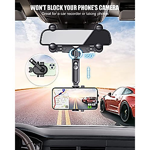 OFY Phone Mount for Car, [Big Rear Mirrors Friendly] Rear View Mirror Phone Holder, 360 Rotatable and Retractable Car Phone Holder for All Mobile Phones & Most Vehicles
