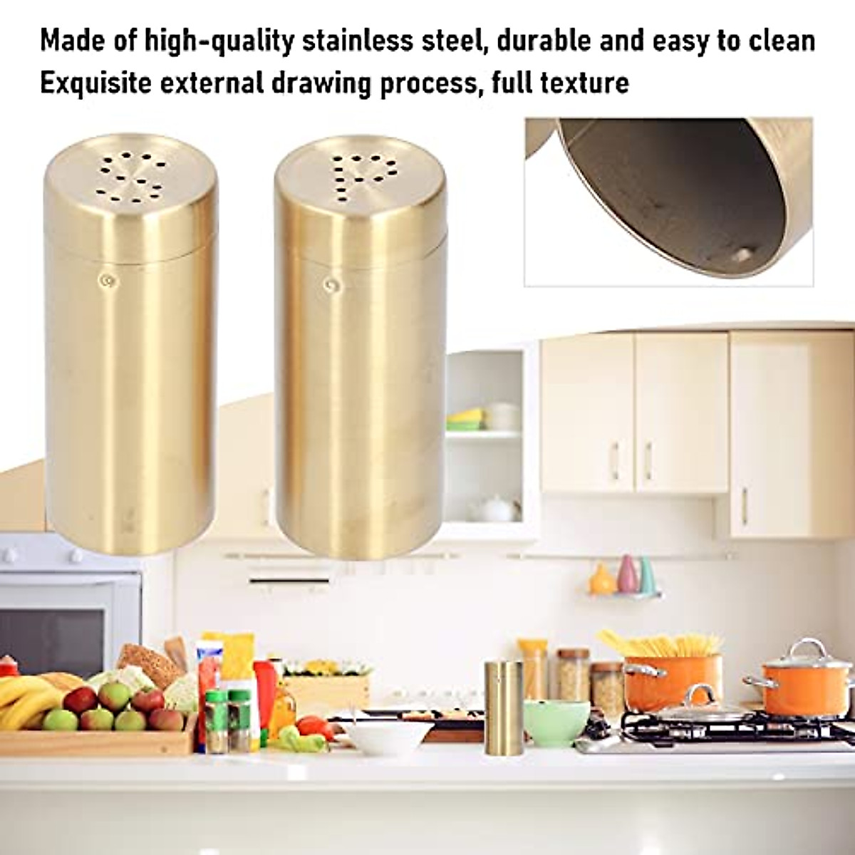 Spice Stainless Steel Pepper Shaker Kitchen Tool Salt Sugar Spice Pepper Shaker Dredge Salt/Sugar/Pepper Shaker Seasoning Bottle Salt and Pepper Shaker Kitchen Tool (golden, L)