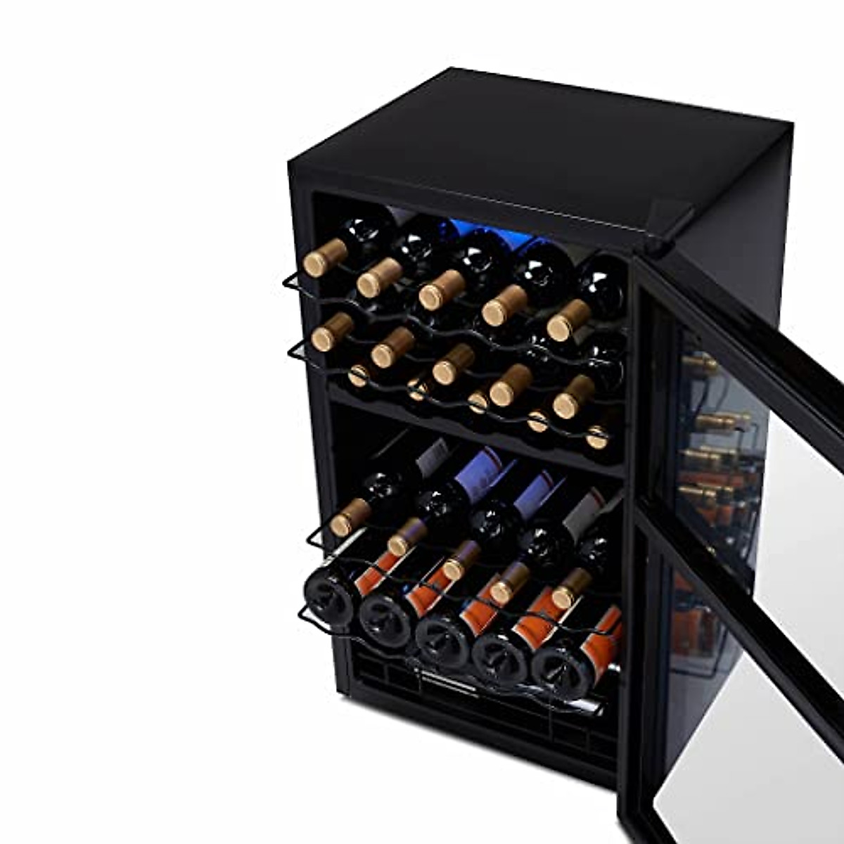 Luma Comfort Shadow Series Wine Cooler Refrigerator 33 Bottle Dual Temperature Zones, Freestanding Mirrored Wine Fridge with Double-Layer Tempered Glass Door & Compressor Cooling,Black