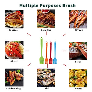 4PCS Silicone Basting Pastry Brush, MONGSEW Heat Resistant Food Brush Spread Oil Butter Sauce for BBQ Grill Baking Kitchen Cooking, BPA Free, Dishwasher Safe (Multicolor, 4 Pcs)