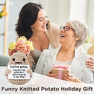 utosday Funny Positive Potato, 3 inch Cute Crochet Positive Potato Doll with Positive Card, Soft Wool Knitting Emotional Support Positive Life Potato Toy for Birthday Gifts Room Decor White Beige