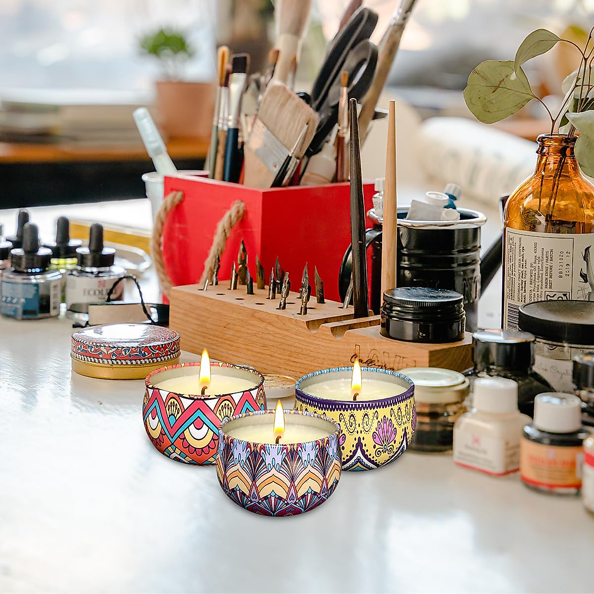 Set of 3 Scented Candles, 2.5 oz Floral Therapy Candles, Natural Soy Candle Set, 36 Hour Burn Time, Ideal Gift for Women (Blue Chimes, Mandarin, Lavender)