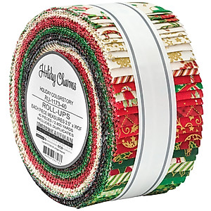 Holiday Charms Holiday Roll Up 40 2.5-inch Strips Jelly Roll Robert Kaufman Fabrics RU-1173-40