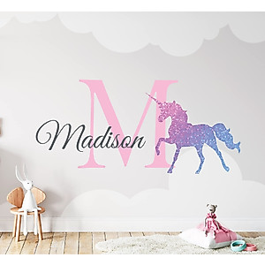 Unicorn Name Wall Decal Custom Art Decor Sparkle Sticker Girl Room Personalized Glitter