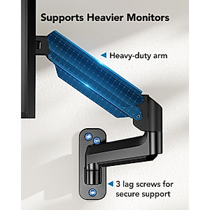 HUANUO Computer Monitor Wall Mount for 22 to 35 inch Flat Curved Screens, Single Wall Mount Monitor Arm Holds up to 26.4lbs, Height Adjustable Full Motion Gas Spring Vesa Wall Mount, Max 200x200mm