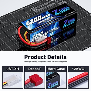 Zeee 3S Lipo Battery 6200mAh 11.1V 100C Hard Case RC Battery with Deans T Connector for 1/8 1/10 Scale Vehicles RC Car Tank Trucks Boats(2 Pack)