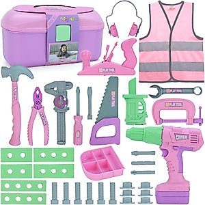Kids Tool Set, 31 PCS Kids Tool Box Pretend Play Construction Toy with Electric Drill Hammer Tool Accessories Toddler Tool Set for Girls Boys Ages 3 4 5 6 7 Years Old