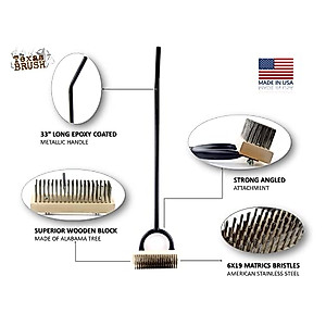 Texas BBQ Grill Brush-33 Metallic Handle, Stainless Steel Bristles-Heavy Duty Barbeque Grill Cleaning Tool-Scratchless Cleaning Brush for Gas/Charcoal Grates-Grilling Gifts for Cooks-Replaceable Head