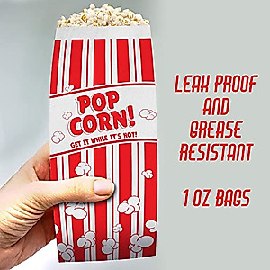 Popcorn Bags Coated for Leak/Tear Resistance. Single Serving 1oz Paper Sleeves in Nostalgic Red/White Design. Great Movie Theme Party Supplies or for Old Fashioned Carnivals & Fundraisers! (500)