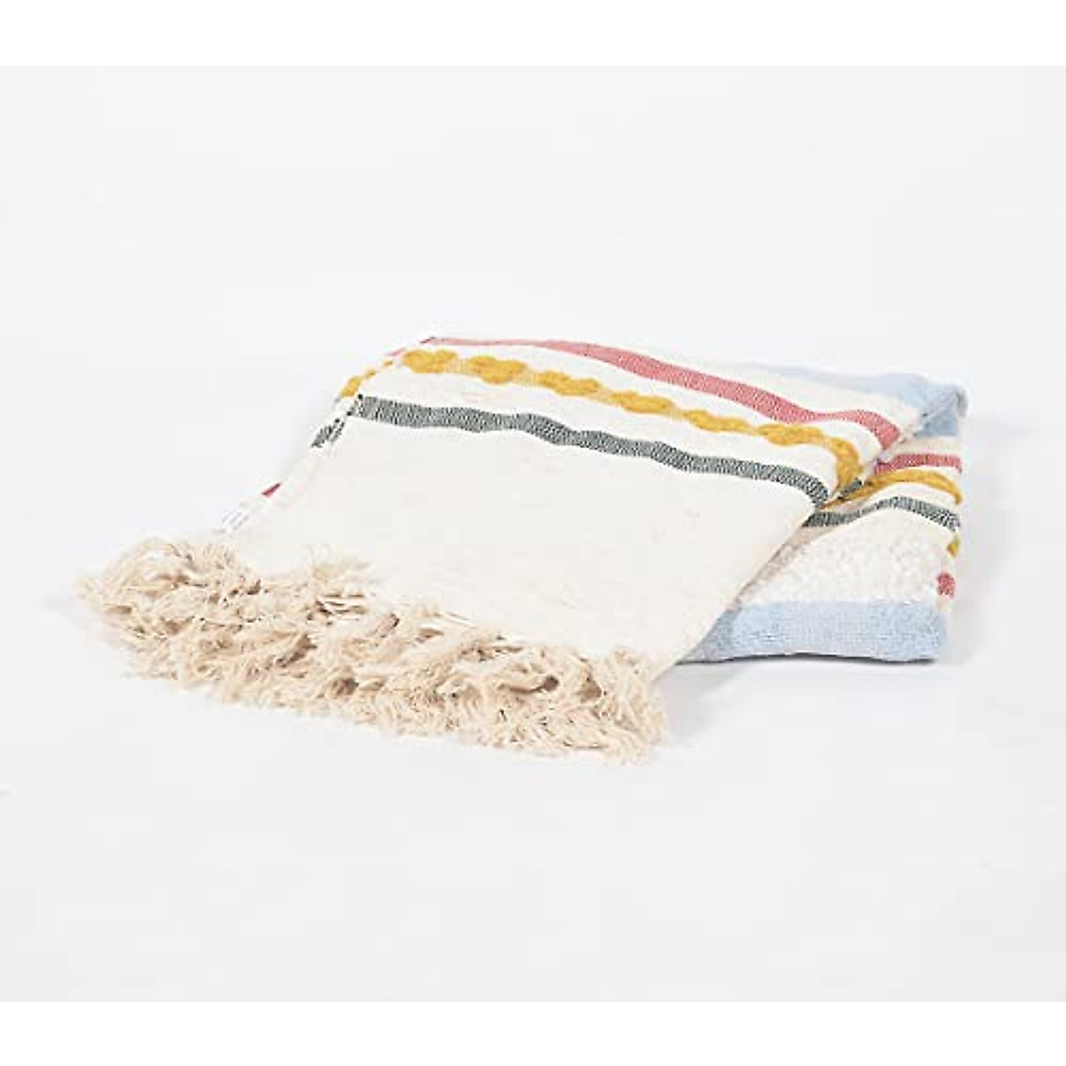 koez daizy Rainbow Retro Throw Blanket Cozy Knit Hippie Boho Decor (60"x51") Handwoven Colorful Cotton Stripe Tassel Blanket