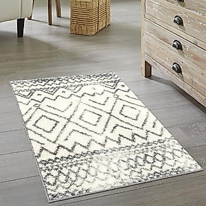 Maples Rugs Abstract Diamond Modern Distressed Kitchen Rugs Non Skid Accent Area Floor Mat [Made in USA], 1'8 x 2'10, Neutral