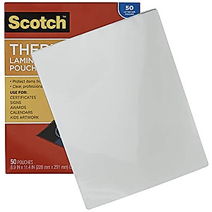 Scotch Thermal Laminating Pouches, 50 Pack Laminating Sheets, 3 Mil, 8.9 x 11.4 Inches, Education Supplies & Craft Supplies, For Use With Thermal Laminators, Letter Size Sheets, (TP3854-50-MP)