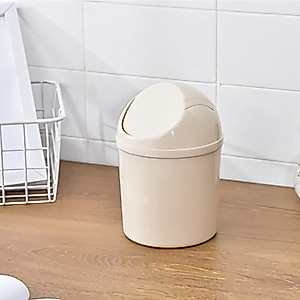 Sheebo 2Pcs Mini Trash Can with Swing Lid Wastebasket Value Packs with 100 Counts Mini Trash Bags for Bathroom Vanity, Desktop, Tabletop or Coffee Table - 2 Liter (Round Cone - Pink + Beige)