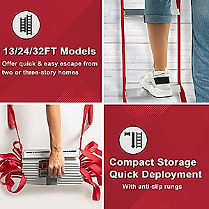 GIZMIT Emergency Fire Escape Ladder 4 Story Homes 32FT, Compact Safety Escape Ladder Rope with Wide Steps, Center Support & Anti-Slip Rungs for Indoor or Outdoor, Fast Deploy