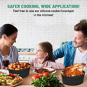 Crock Pot Liner - Silicone, Reusable Food Grade Slow Cookers Liner - Fits Oval CrockPot 6 Quart Slow Cookers and mini crockpot - Leakproof & Dishwasher Safe - Black