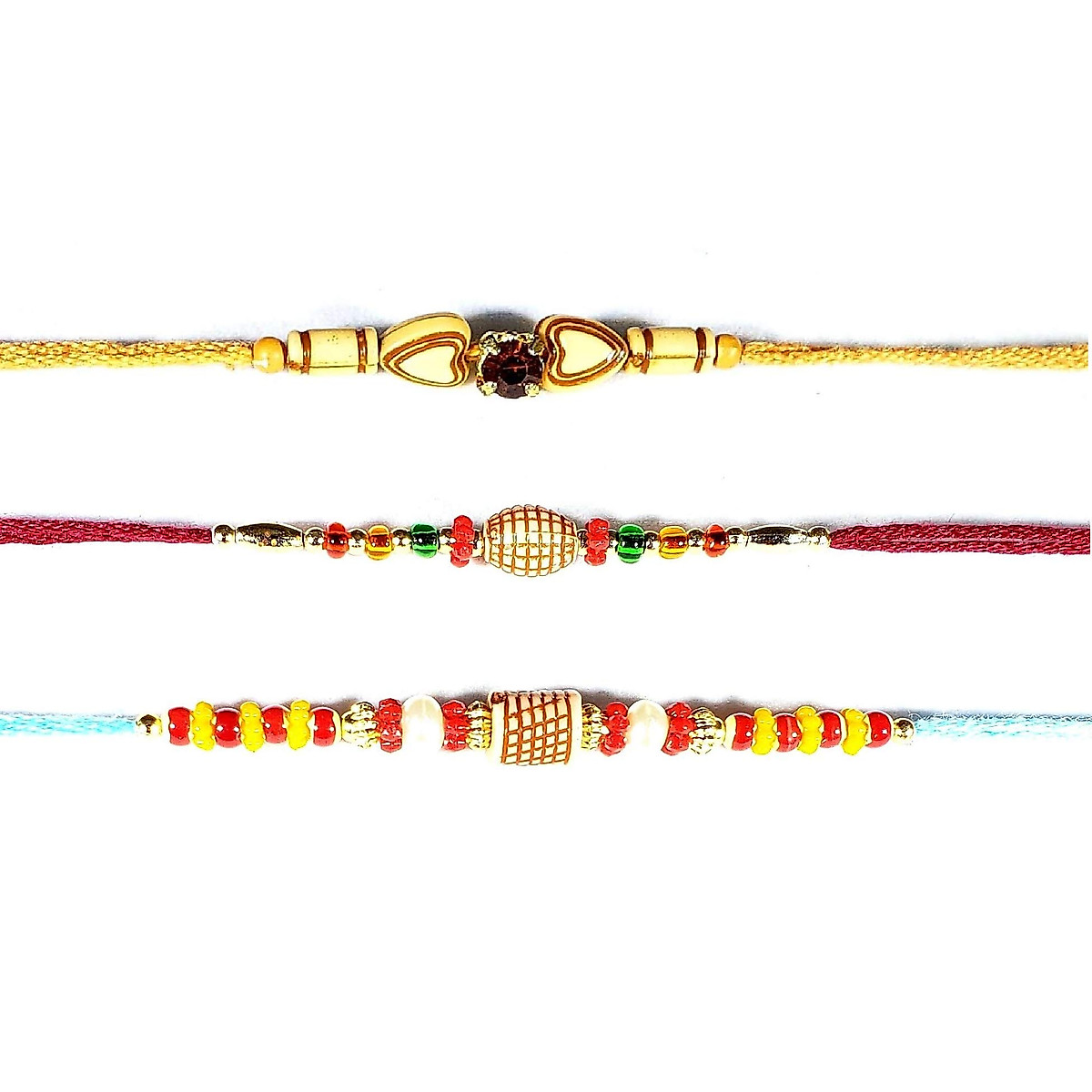 Set of 3 Rakhi - Rakhi for Bhaiya, Bhabhi, Indian Rakhi for Brother, Rakshabandhan Festival, Rakhi Bracelets/Rakhi Threads with Kumkum, Rice and Gift Envelope