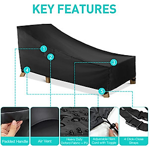 WLEAFJ Patio Chaise Lounge Cover Waterproof, Heavy Duty Outdoor Lounge Chair Covers, Black Durable Patio Furniture Covers, 78L x 34W x 32H inch
